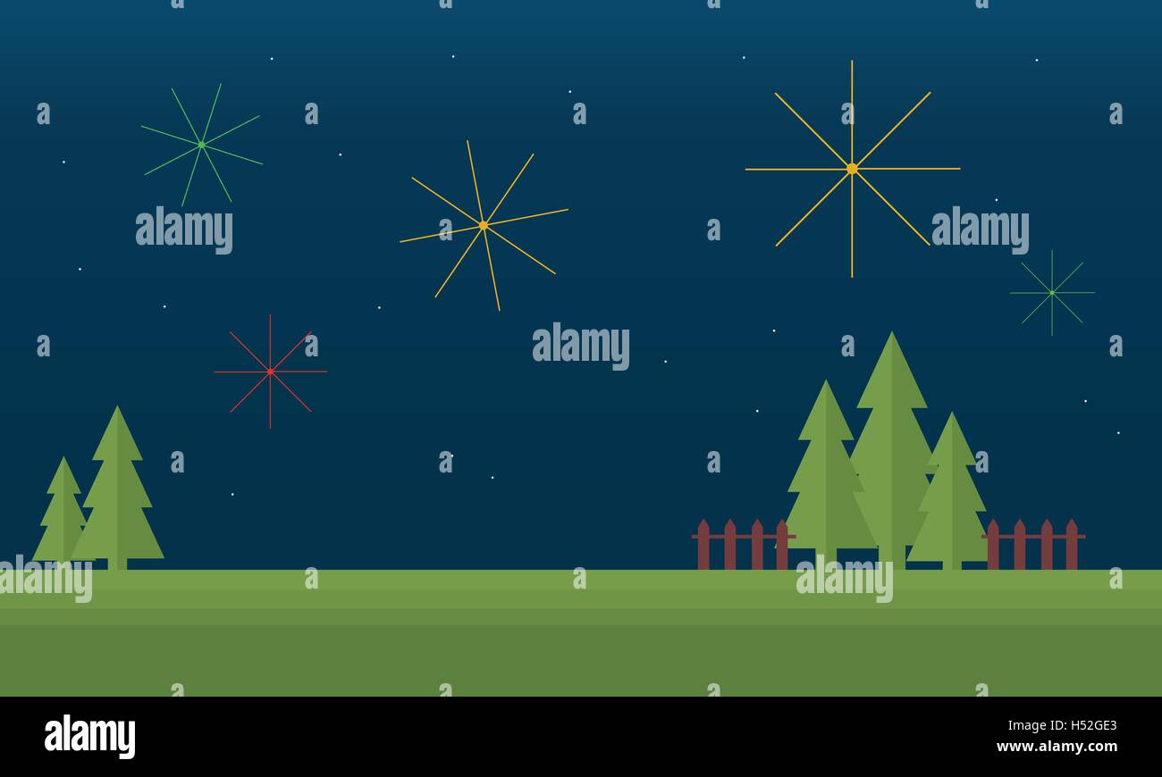 Landscape field with firework of vector flat Stock Vector Image & Art ...