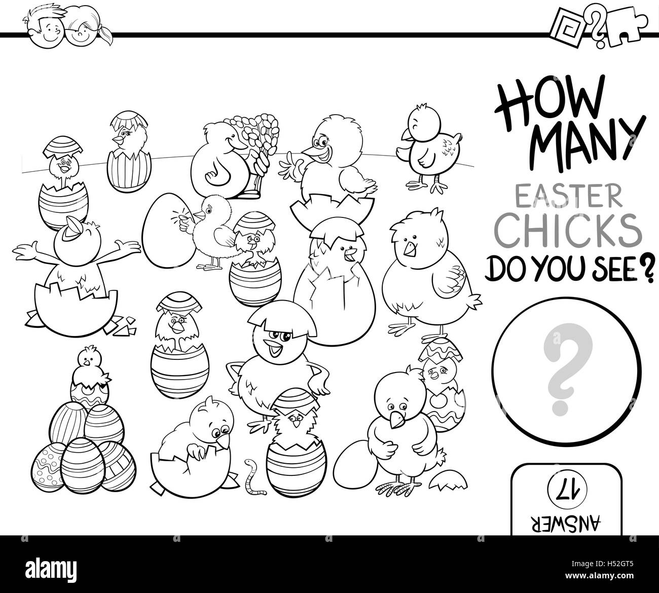 Black and White Cartoon Illustration of Educational Counting Task for ...