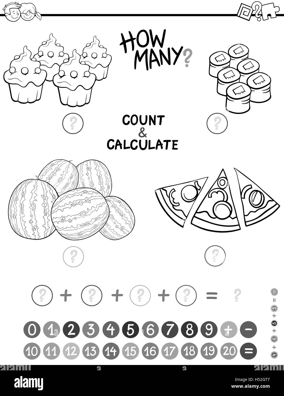 Black and White Cartoon Illustration of Educational Mathematical Count ...