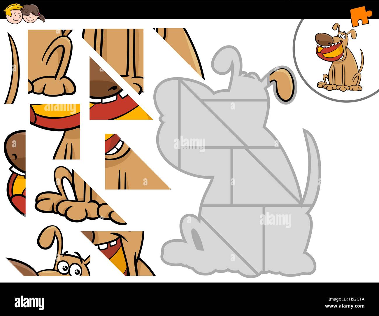 Cartoon Illustration of Educational Jigsaw Puzzle Activity for Children ...