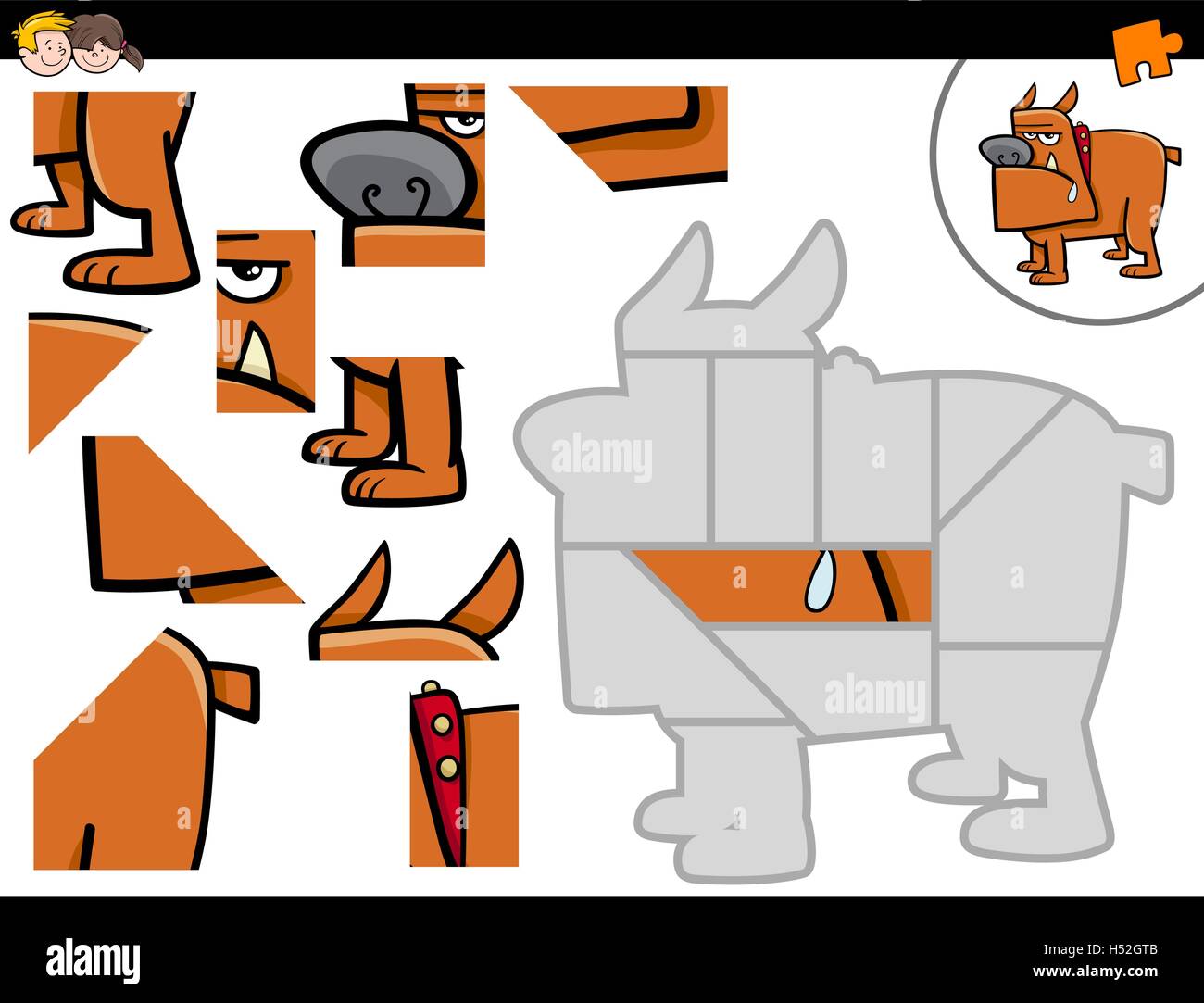Cartoon Illustration of Educational Jigsaw Puzzle Activity for Kids ...