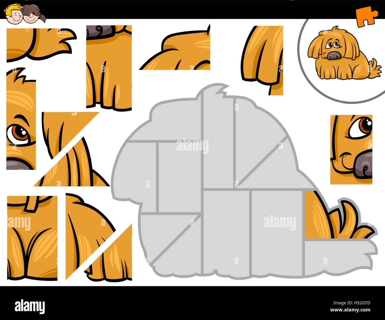 Cartoon Illustration of Educational Jigsaw Puzzle Activity for Children ...