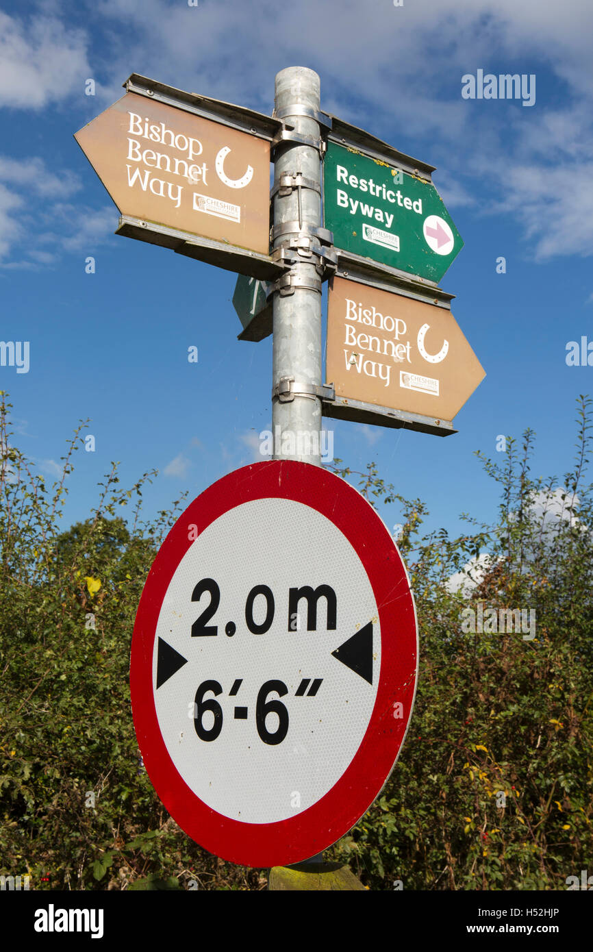 UK, England, Cheshire, Beeston, Ford Lane, Bishop Bennet Way path signs ...