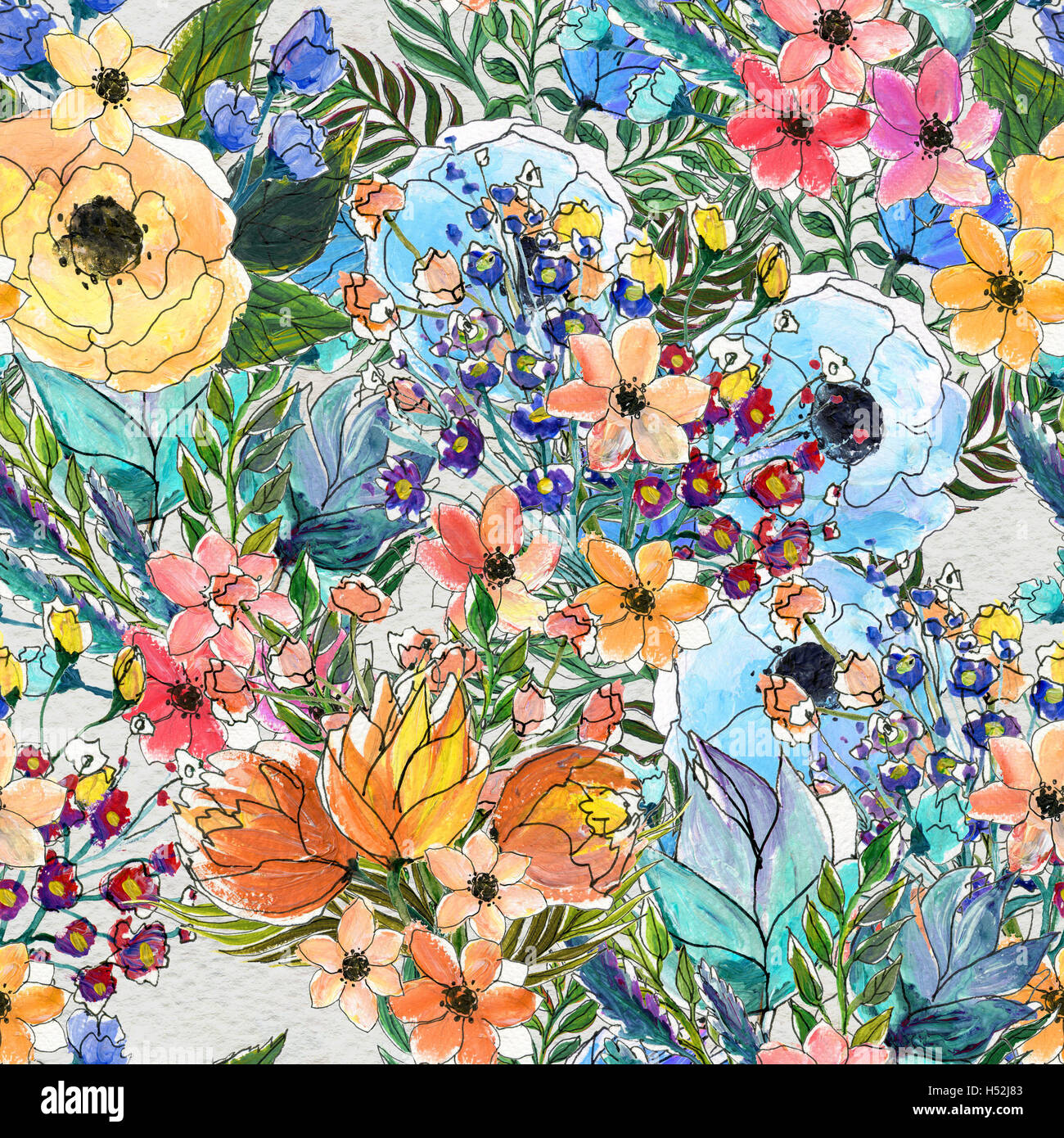 Seamless pattern with colorful flowers Stock Photo - Alamy