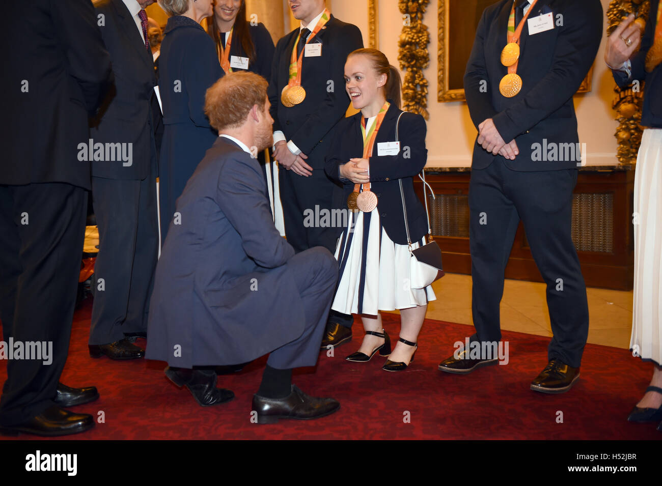 Prince Harry meets Ellie Simmonds during a reception for Team GB and ...