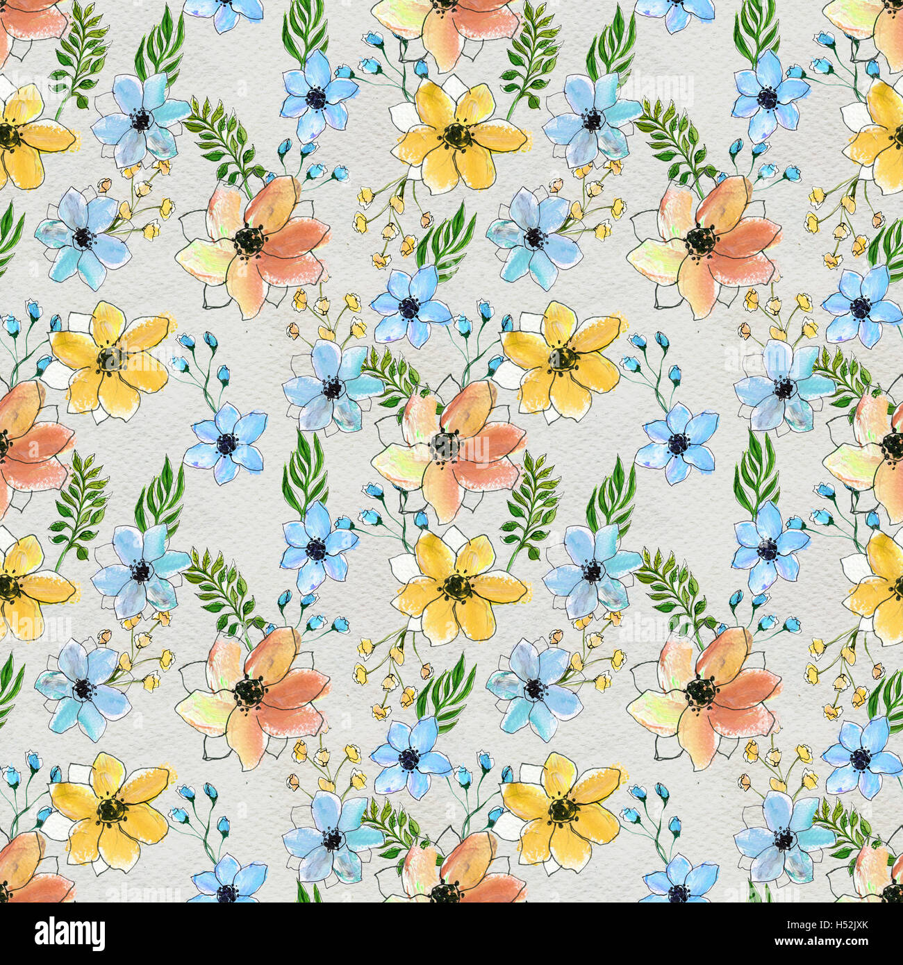 Seamless pattern with colorful flowers Stock Photo - Alamy