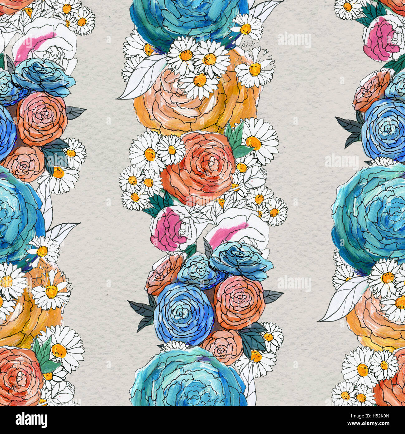 Seamless pattern with colorful flowers Stock Photo - Alamy