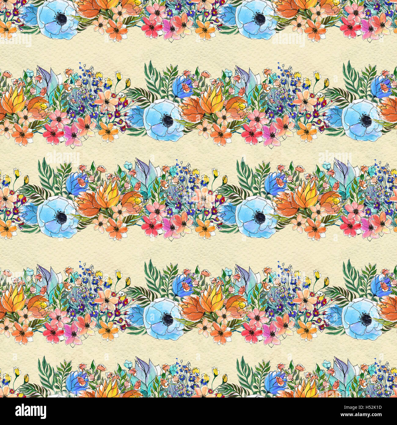 Seamless pattern with colorful flowers Stock Photo - Alamy