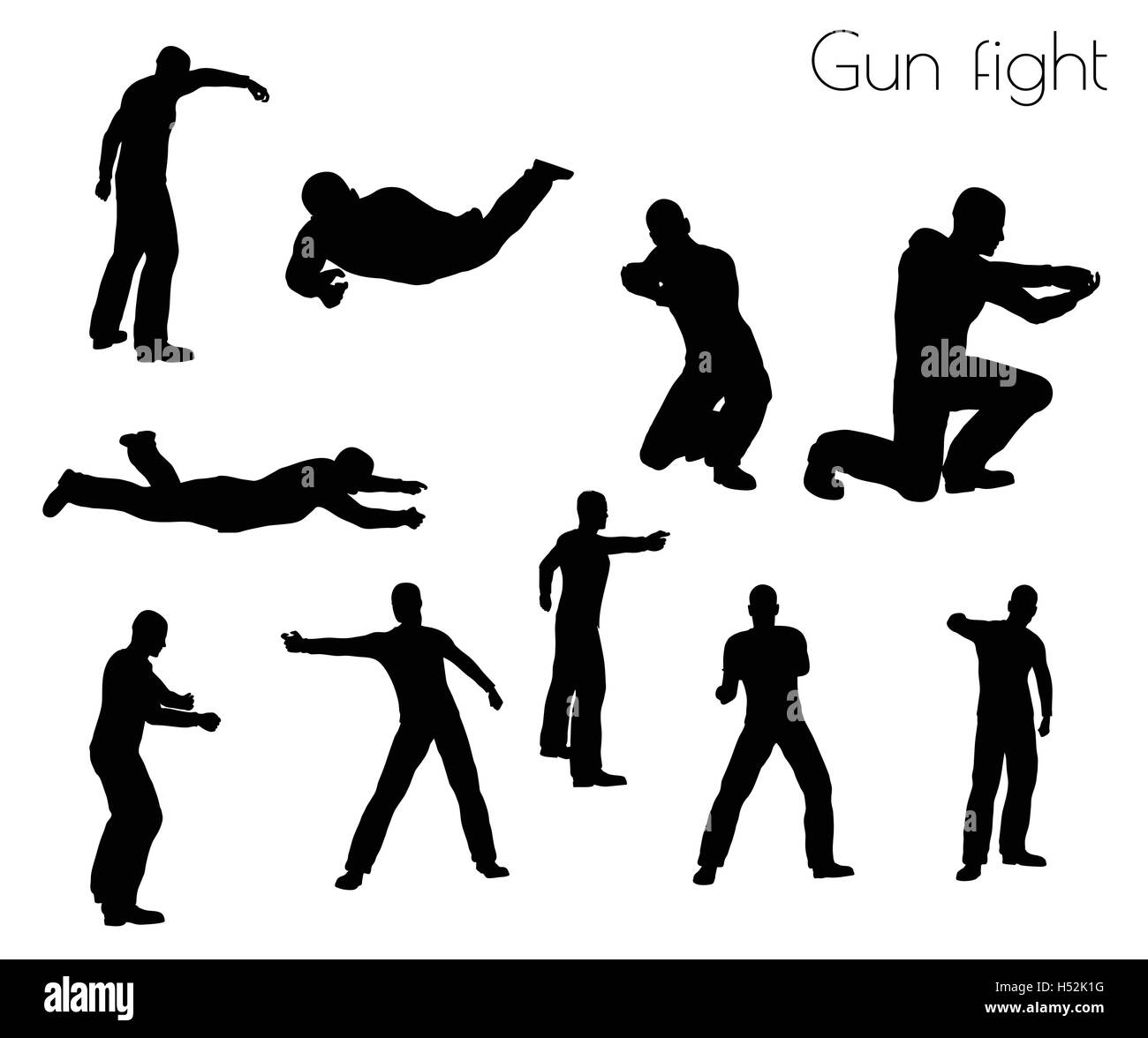 EPS 10 vector illustration of man in gunfight Action pose on white ...