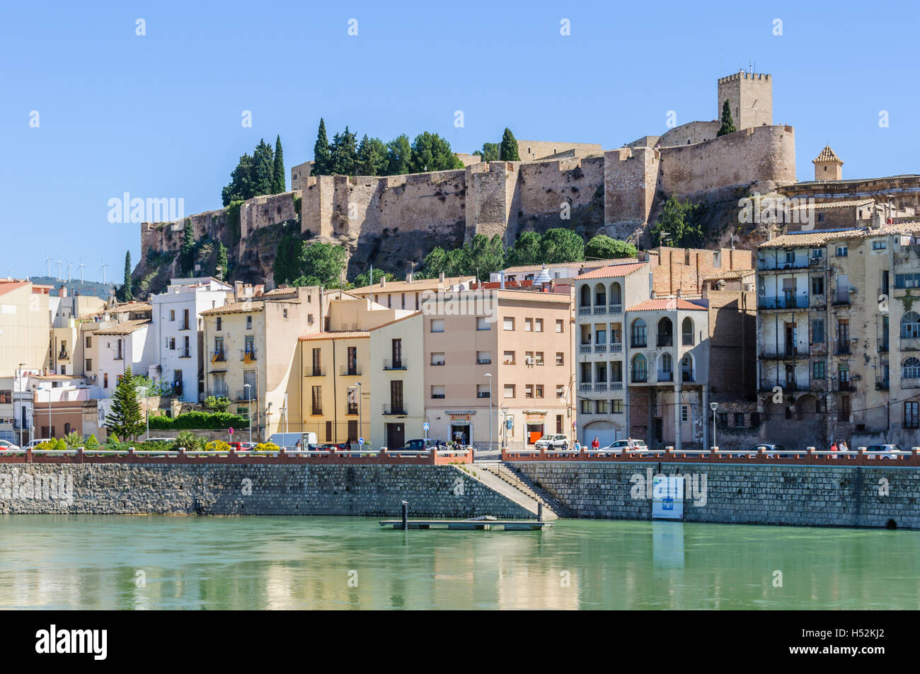 View of the medieval town of Tortosa from the Ebro River, Catalonia ...