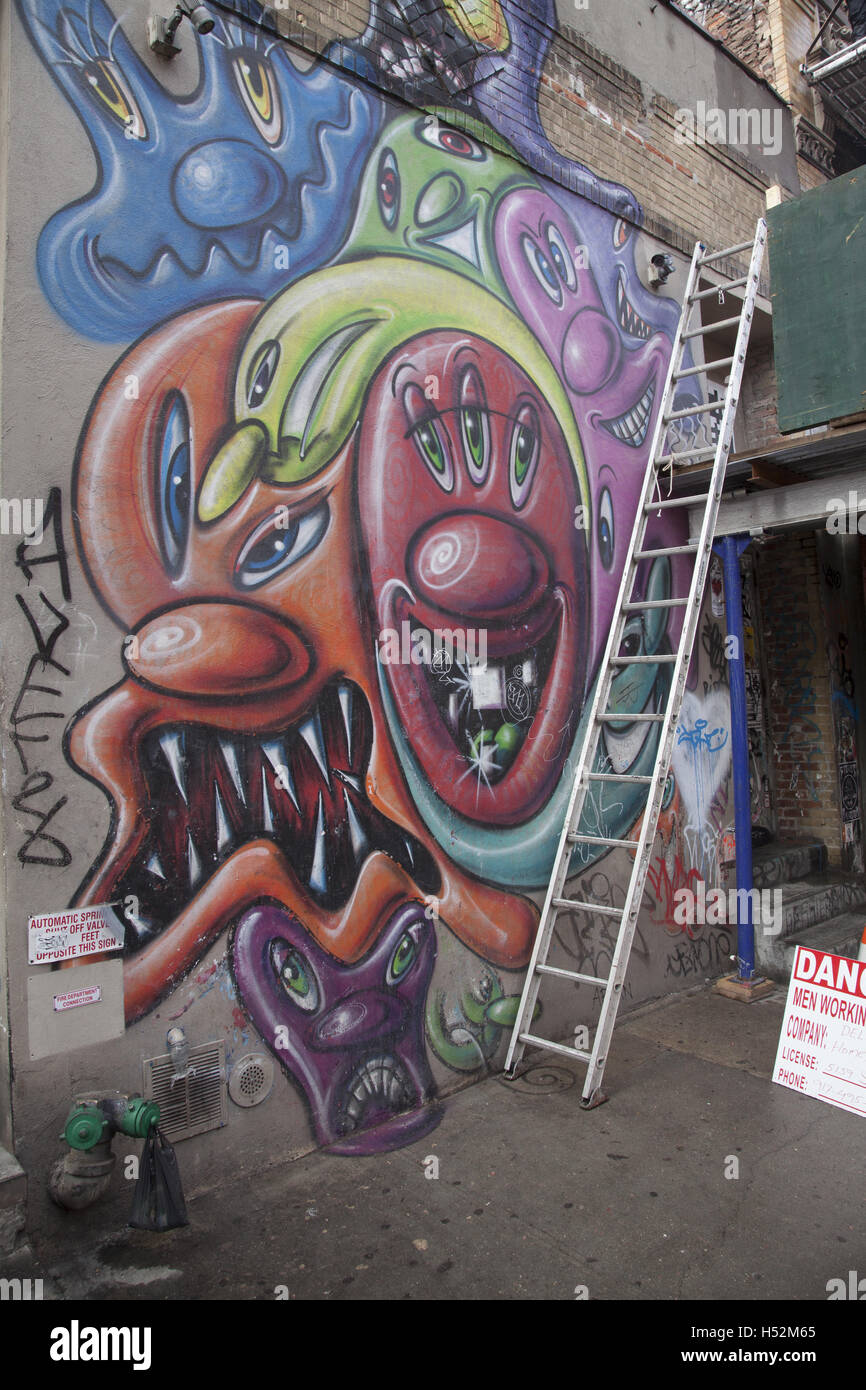 Mural and ladder to nowhere, Lower East Side, NYC Stock Photo - Alamy