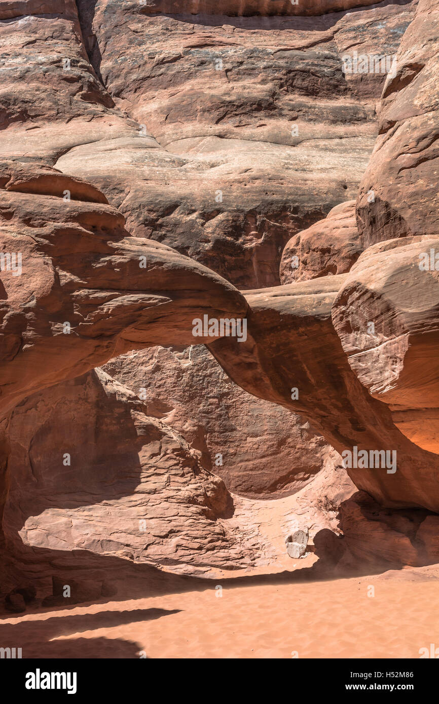 View of Sand Dune Arch along the sand trail in Arches National Park ...