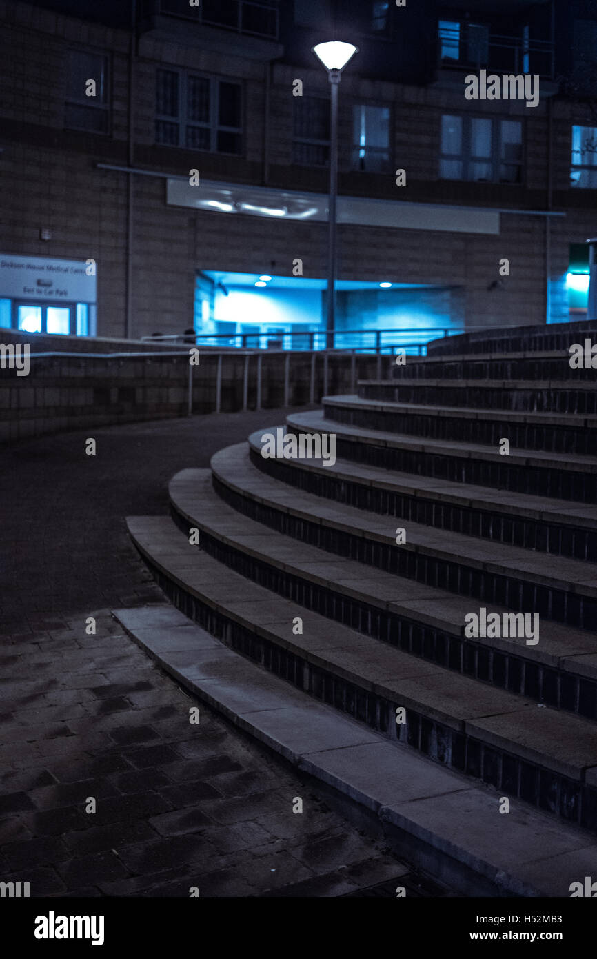Set of curved urban steps at night Stock Photo - Alamy