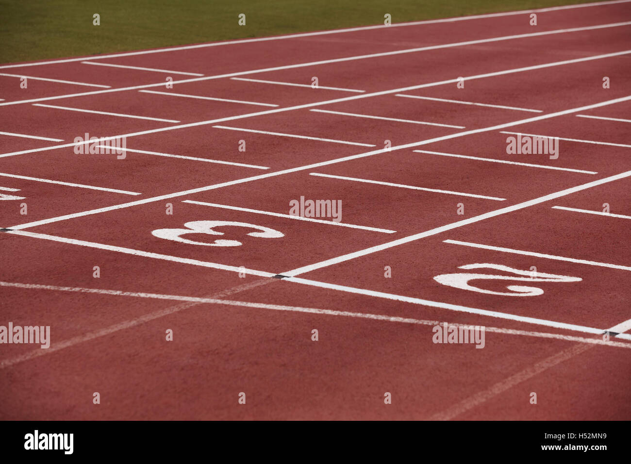 Number three signpost in an athletic running track. Horizontal Stock ...