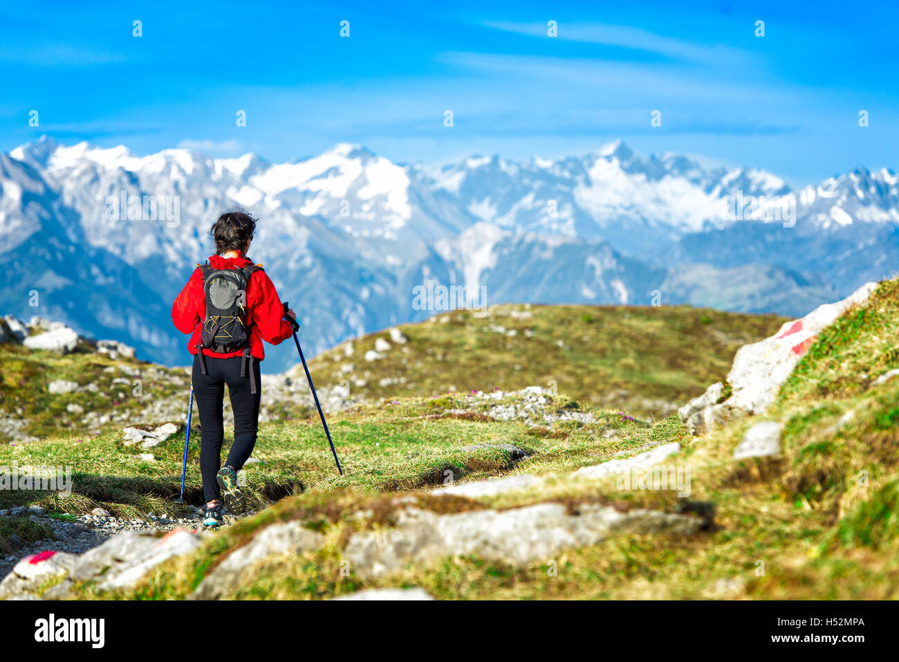 Girl makes hiking Italian Alps Stock Photo - Alamy