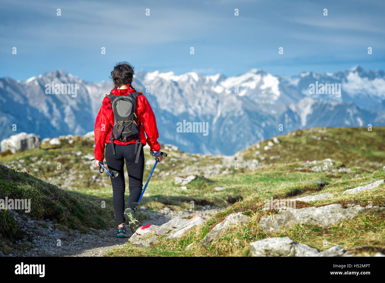 Girl makes hiking Italian Alps Stock Photo - Alamy