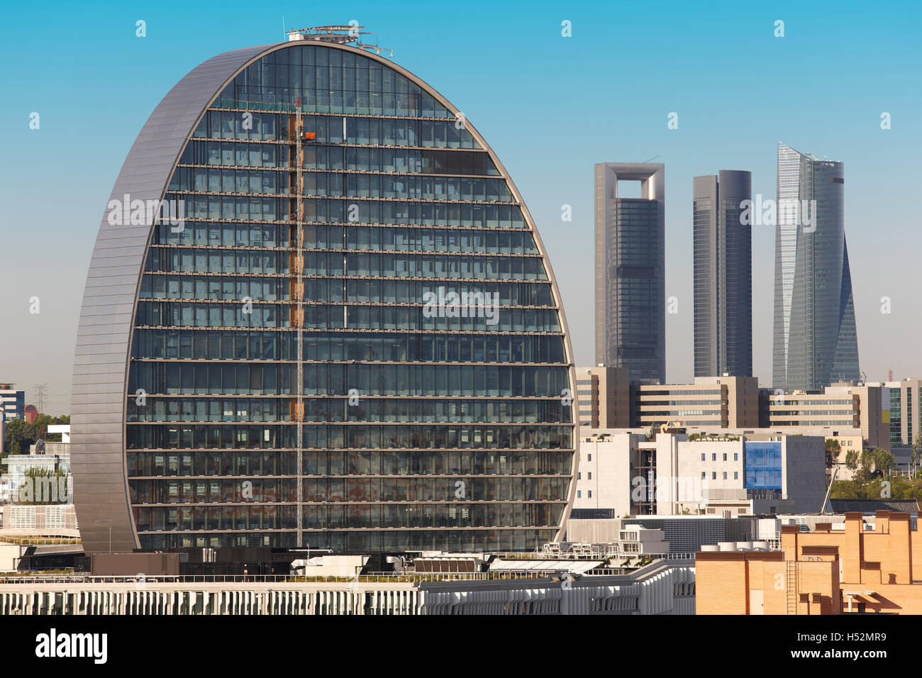 Madrid skyline with four towers and building under construction ...