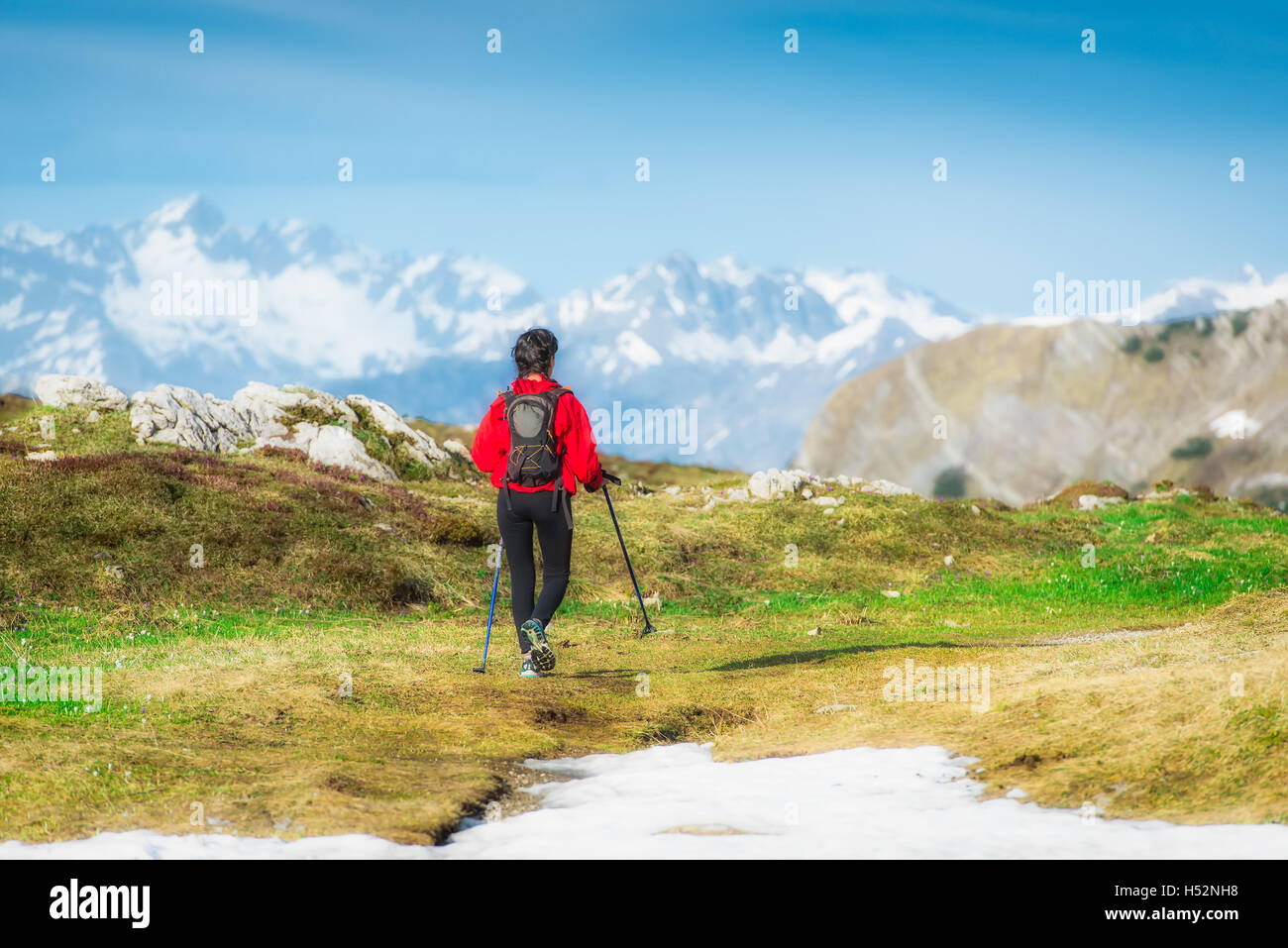 Girl makes trekking Italian Alps Stock Photo - Alamy