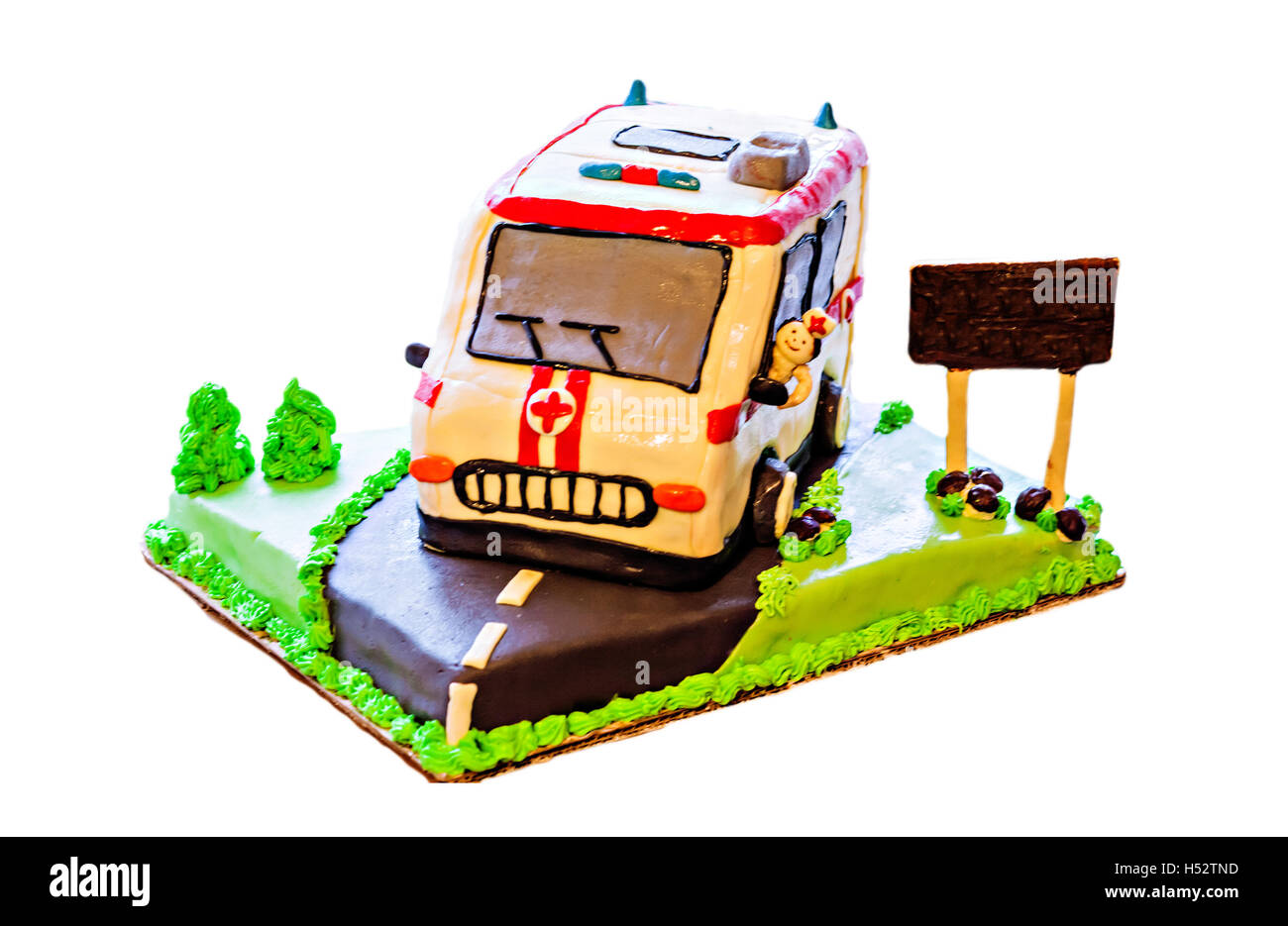 Children's birthday cake ambulance isolated Stock Photo - Alamy
