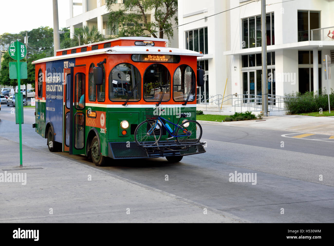 Miami city bus with bicycle rack in front, Florida, USA Stock Photo - Alamy