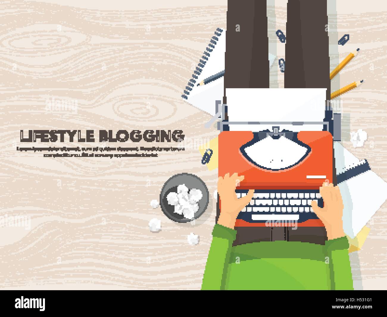 Workplace with typewriter. Flat design.Writing a blog,blogging ...