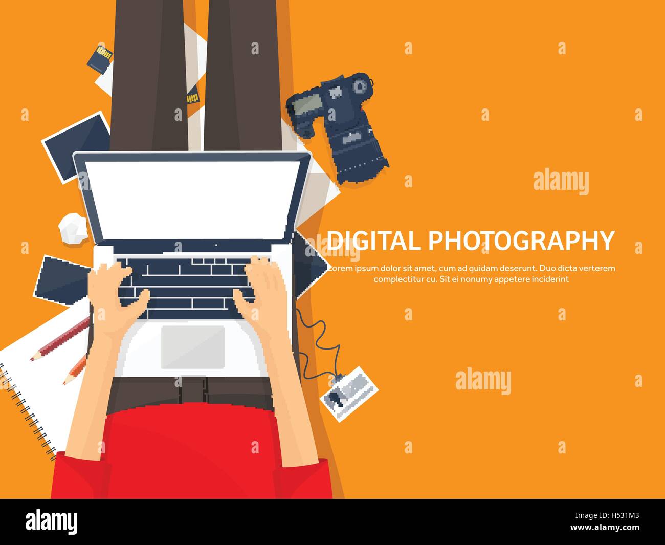 Photographer equipment on a table. Photography tools, photo editing ...