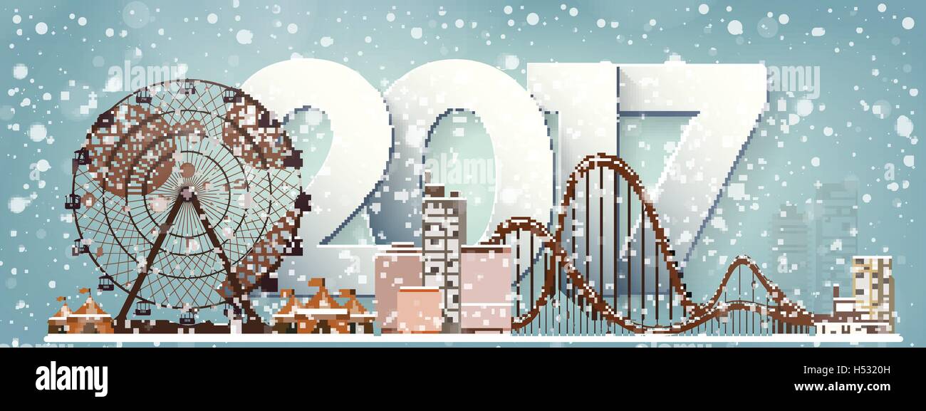 Vector illustration. Winter urban landscape. City with snow. Christmas ...