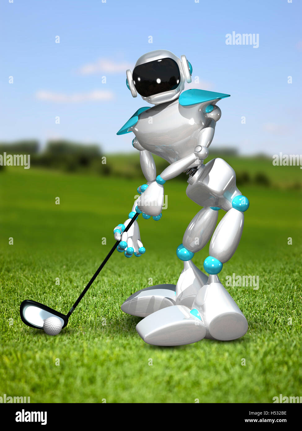 3D Illustration Robot Golfer on the Field Stock Photo - Alamy