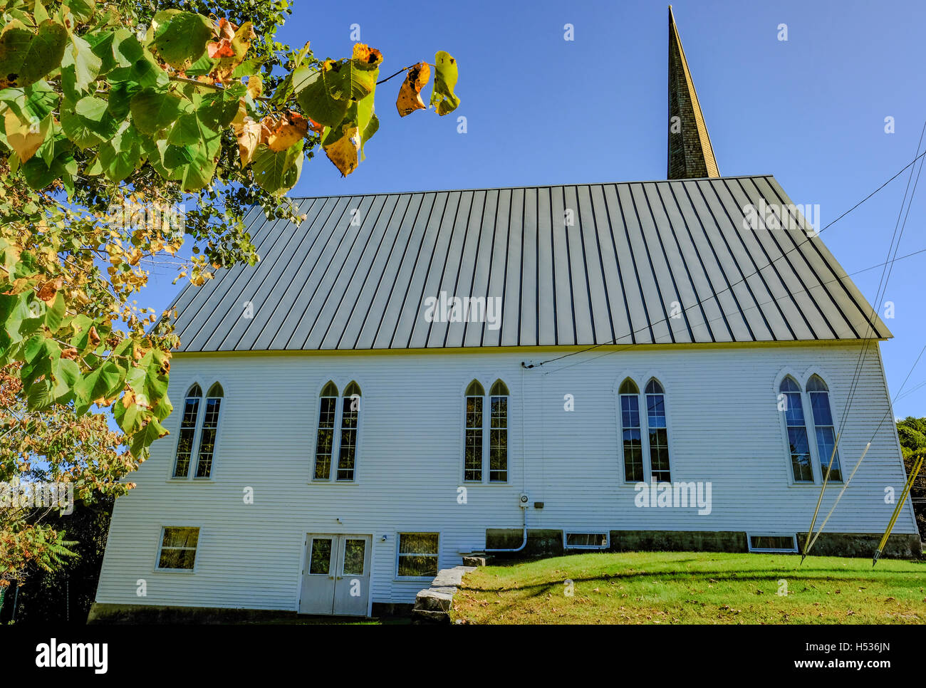 Typical timber framed church seen in the United States county of New ...