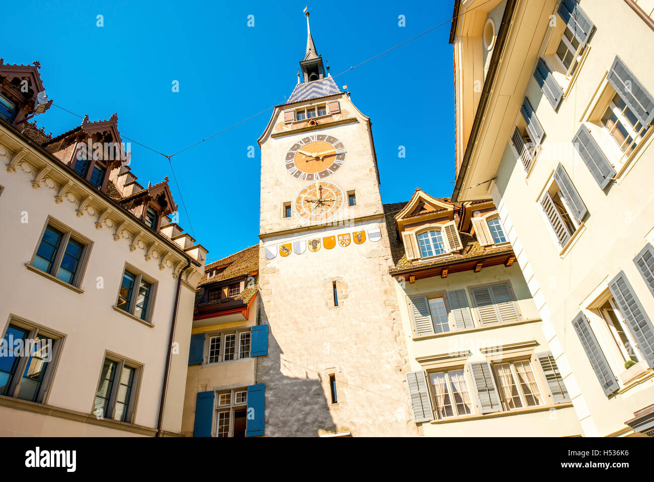 Zug clock tower in Switzerland Stock Photo - Alamy