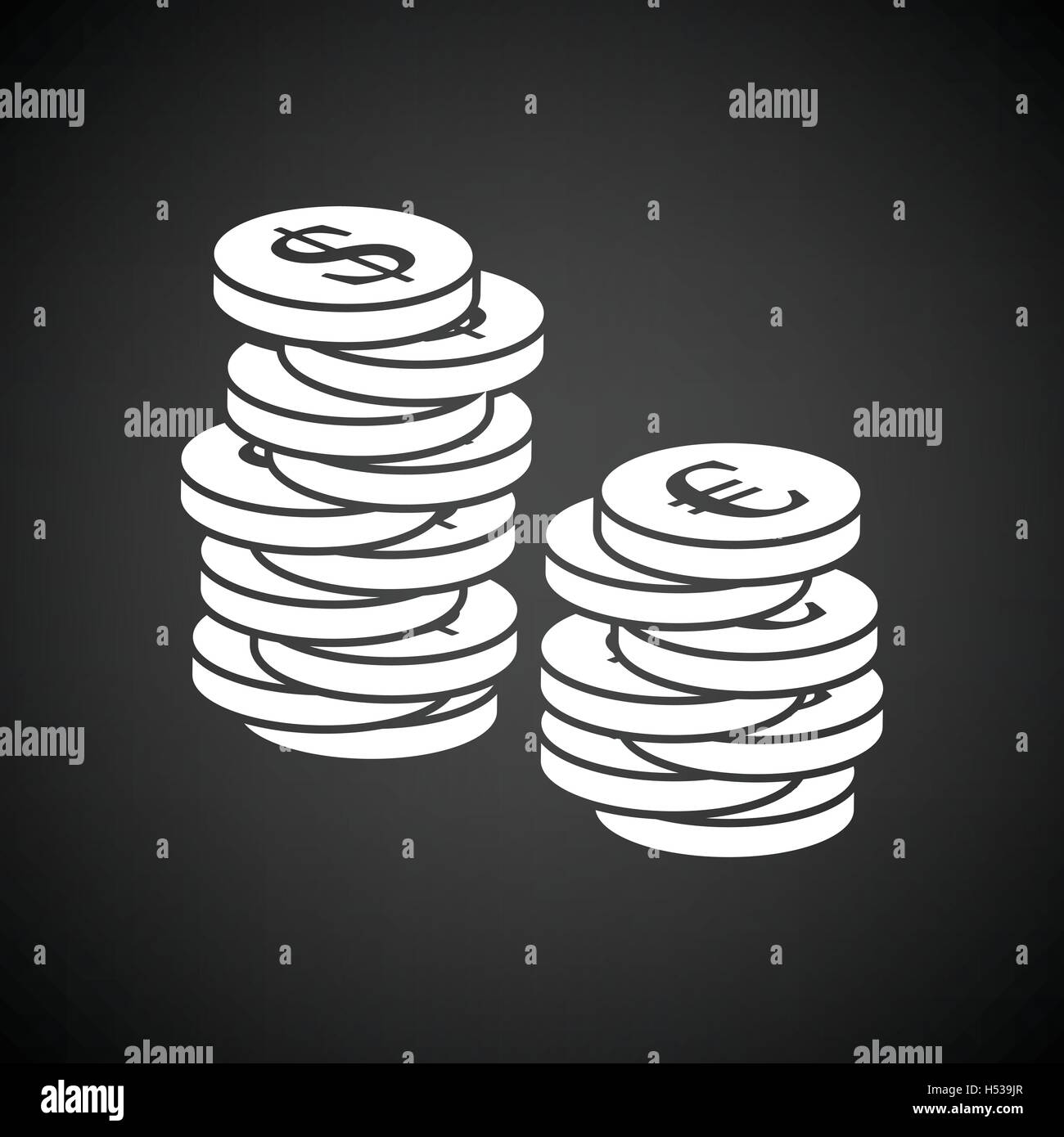 Stack of coins icon. Black background with white. Vector illustration ...