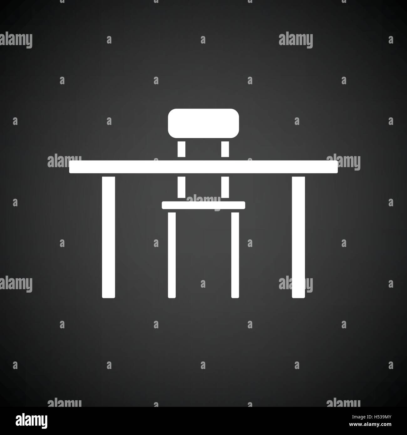 Table and chair icon. Black background with white. Vector illustration ...