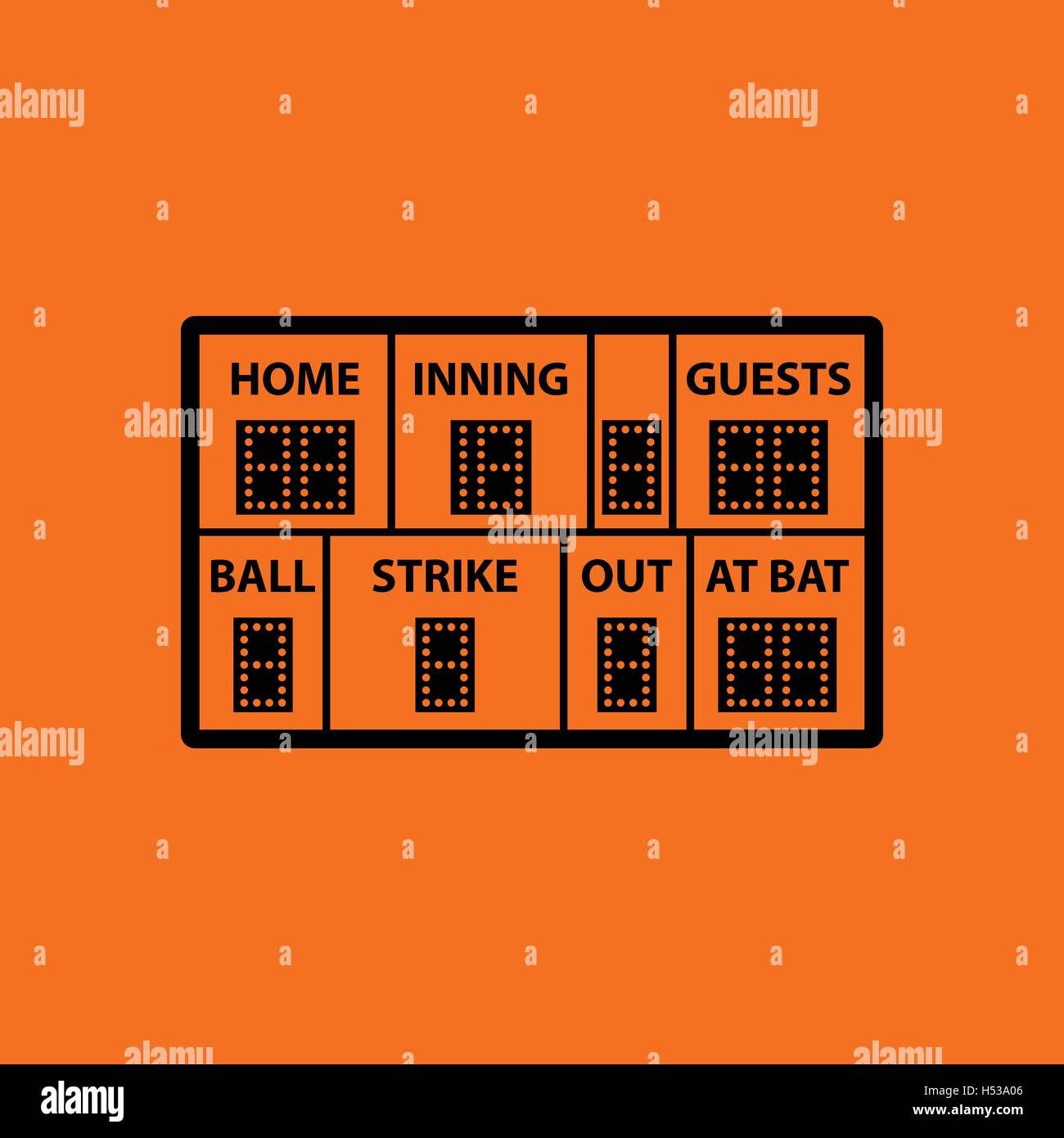 Baseball scoreboard icon. Orange background with black. Vector ...