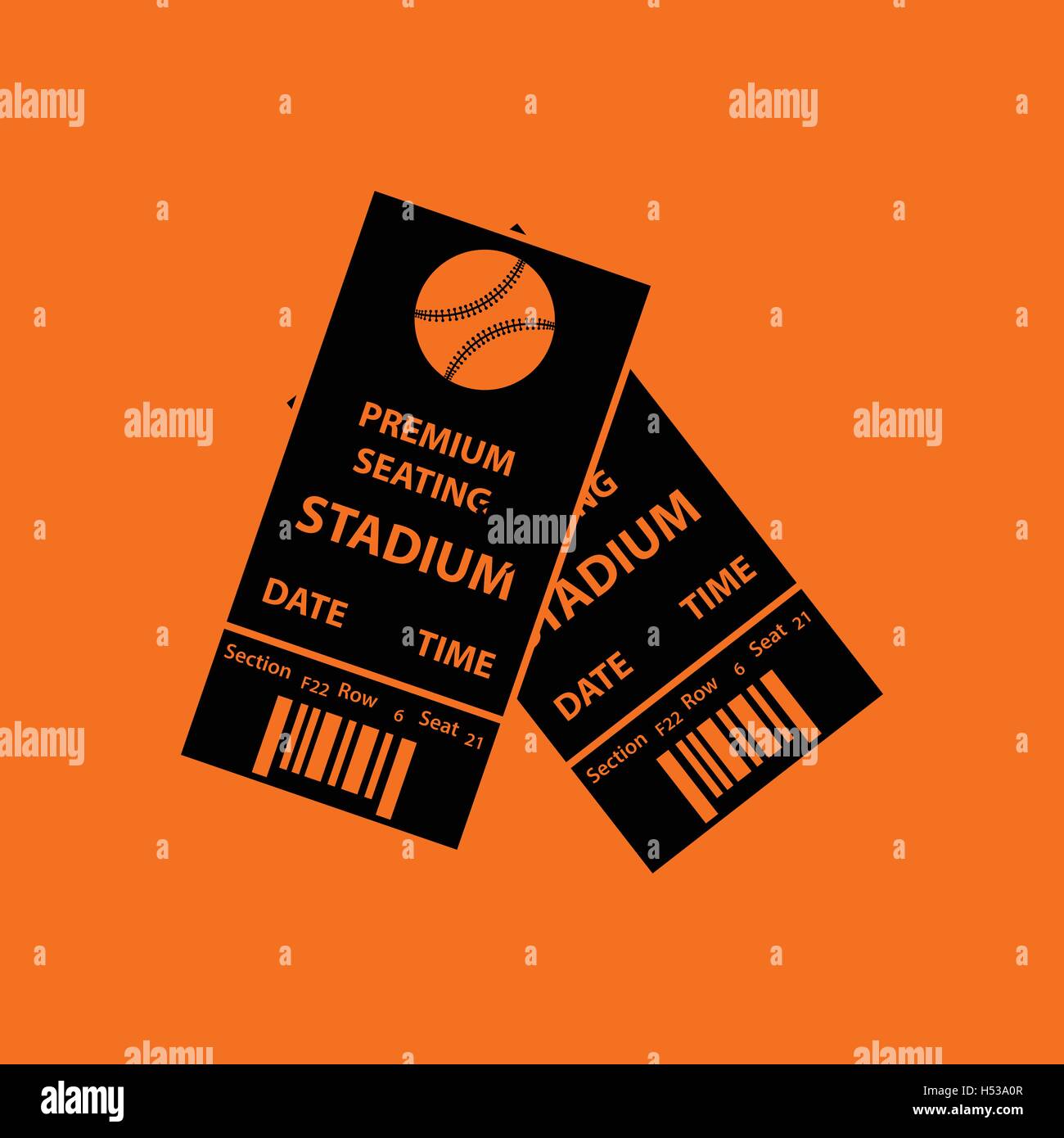 Baseball tickets icon. Orange background with black. Vector ...