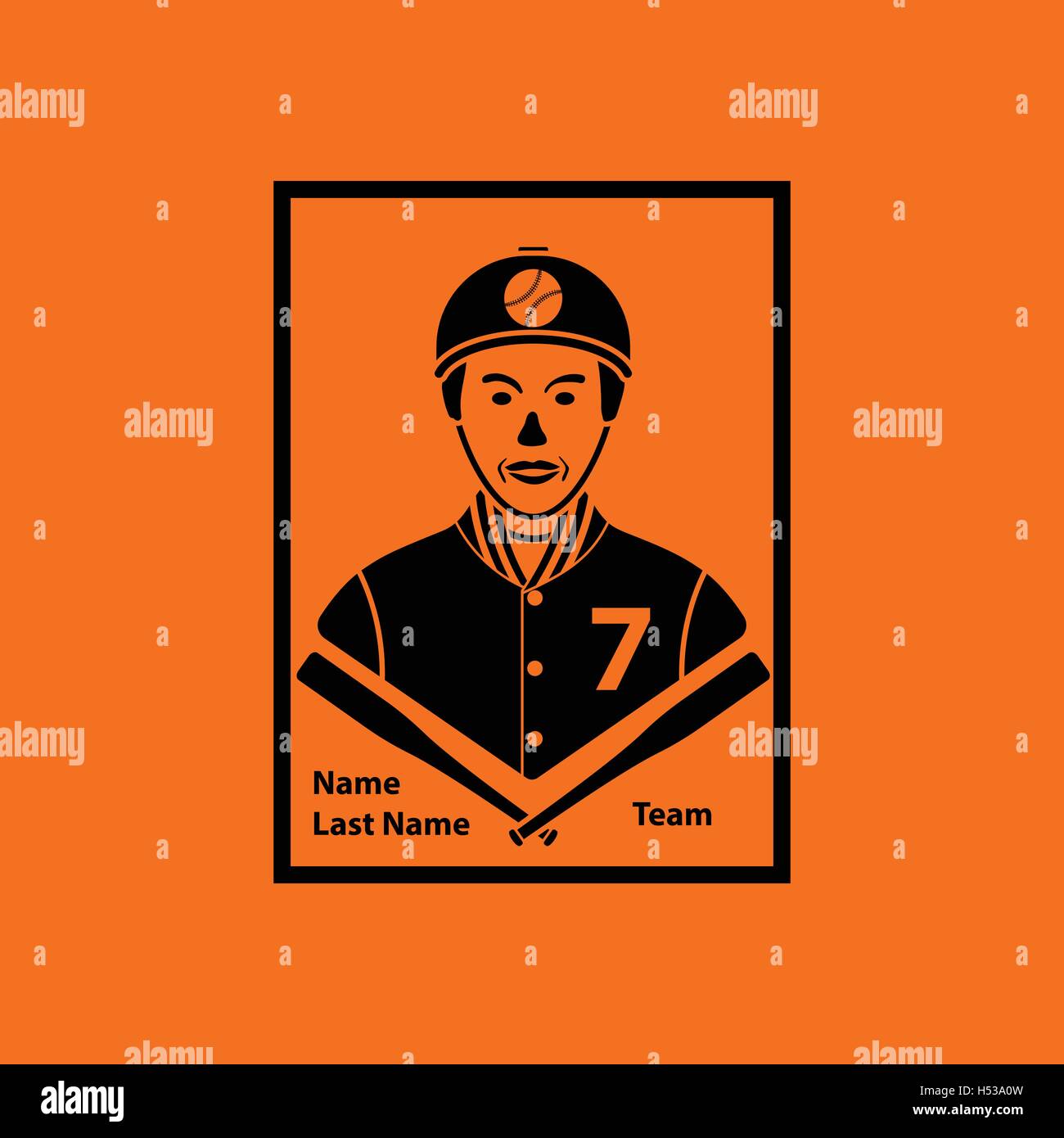 Baseball card icon. Orange background with black. Vector illustration ...