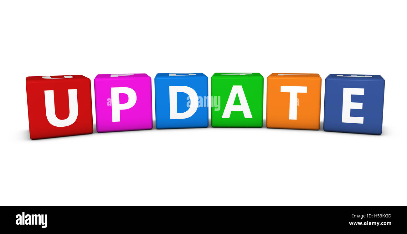 Update sign and text on colorful cubes 3D illustration on white ...