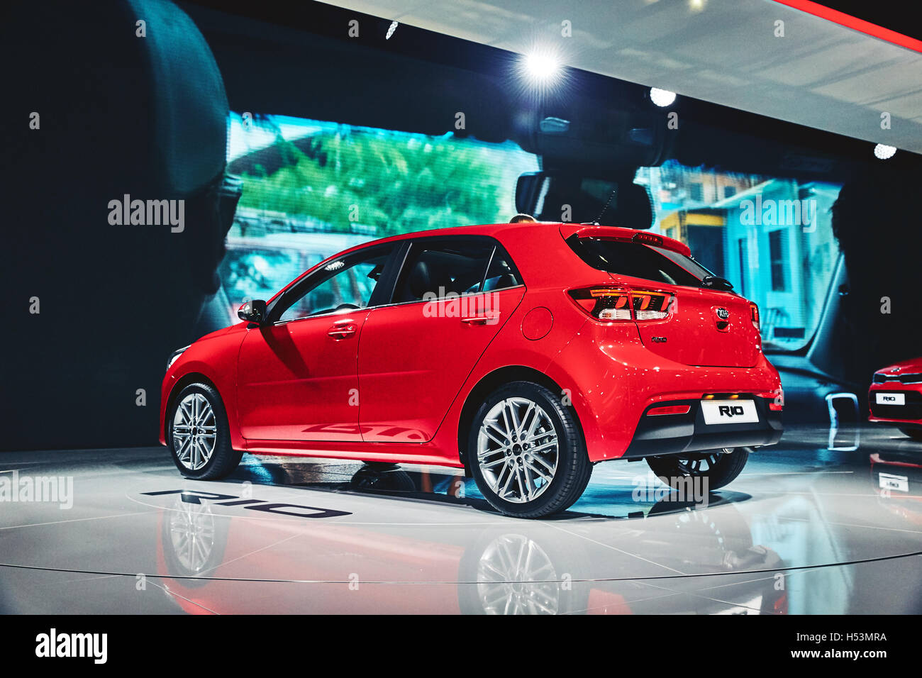 Paris, France - September 29, 2016: 2017 KIA Rio presented on the Paris ...