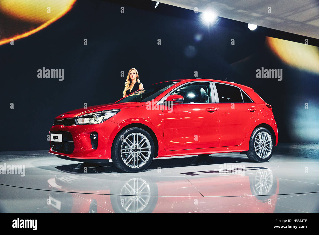 Paris, France - September 29, 2016: 2017 KIA Rio presented on the Paris ...