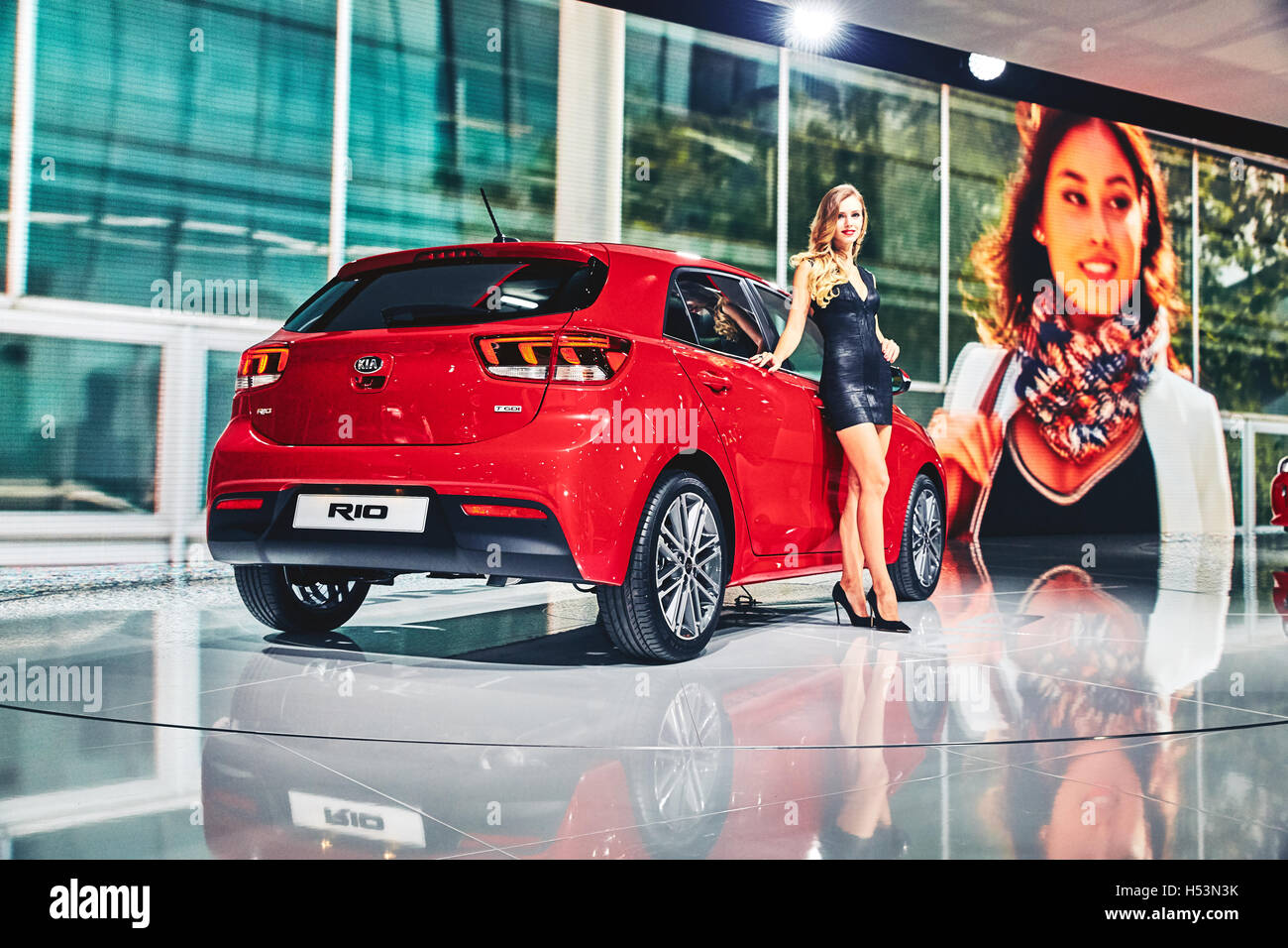 Paris, France - September 29, 2016: 2017 KIA Rio presented on the Paris ...