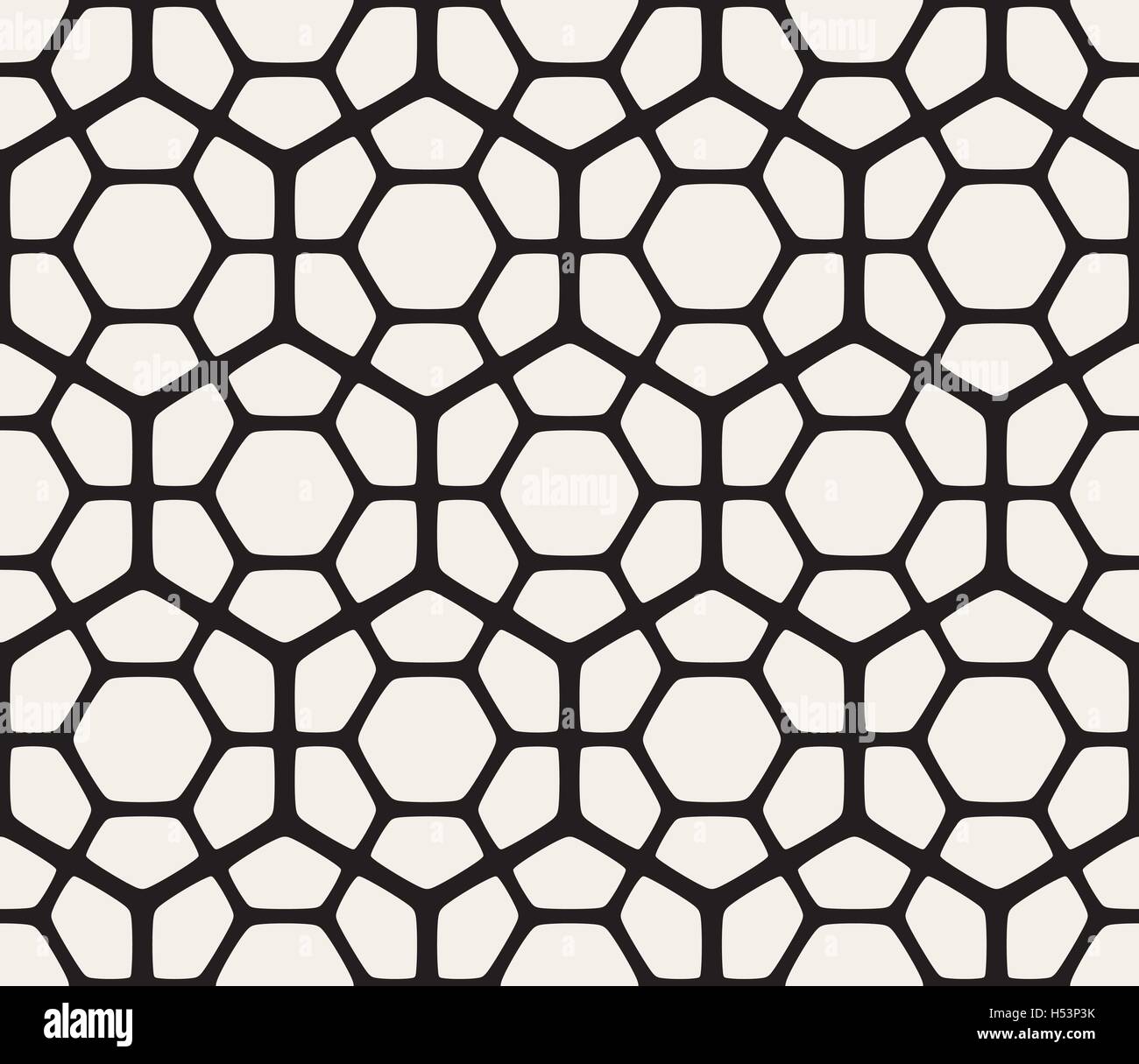 Vector Seamless Black And White Geometric Hexagon Rounded Grid Pattern