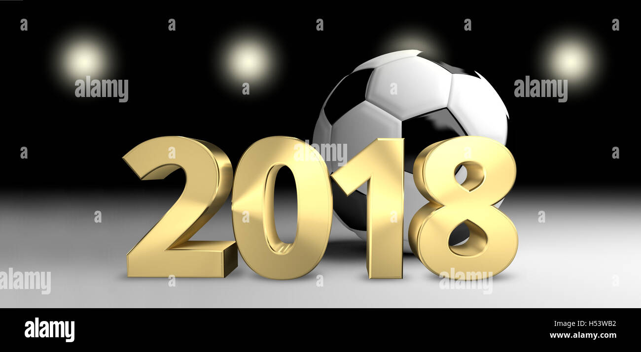 football ball 2018 soccer 3D render golden football Stock Photo - Alamy