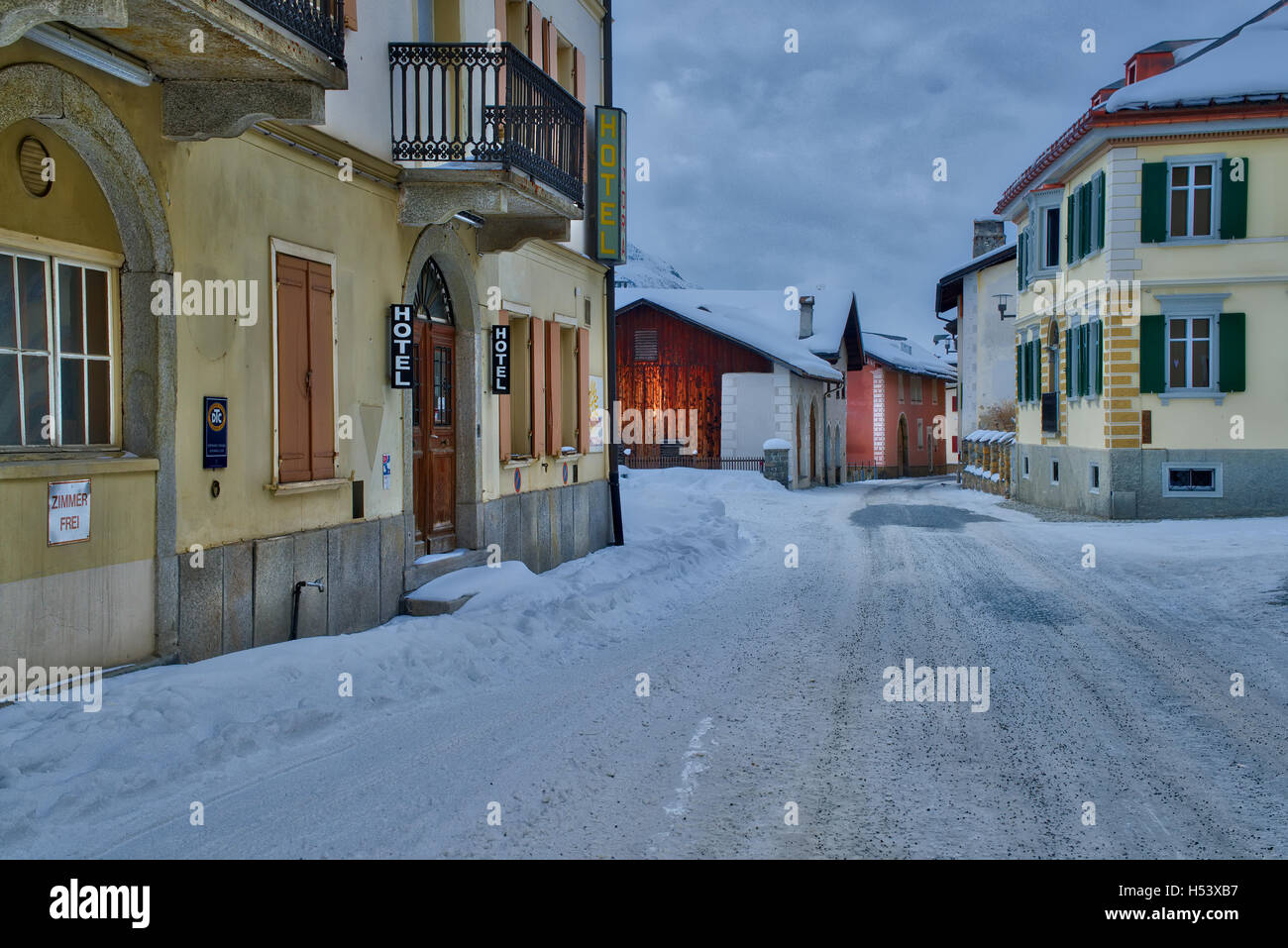 Glimpse of the village of S-chanf in the Engadine valley in Switzerland ...