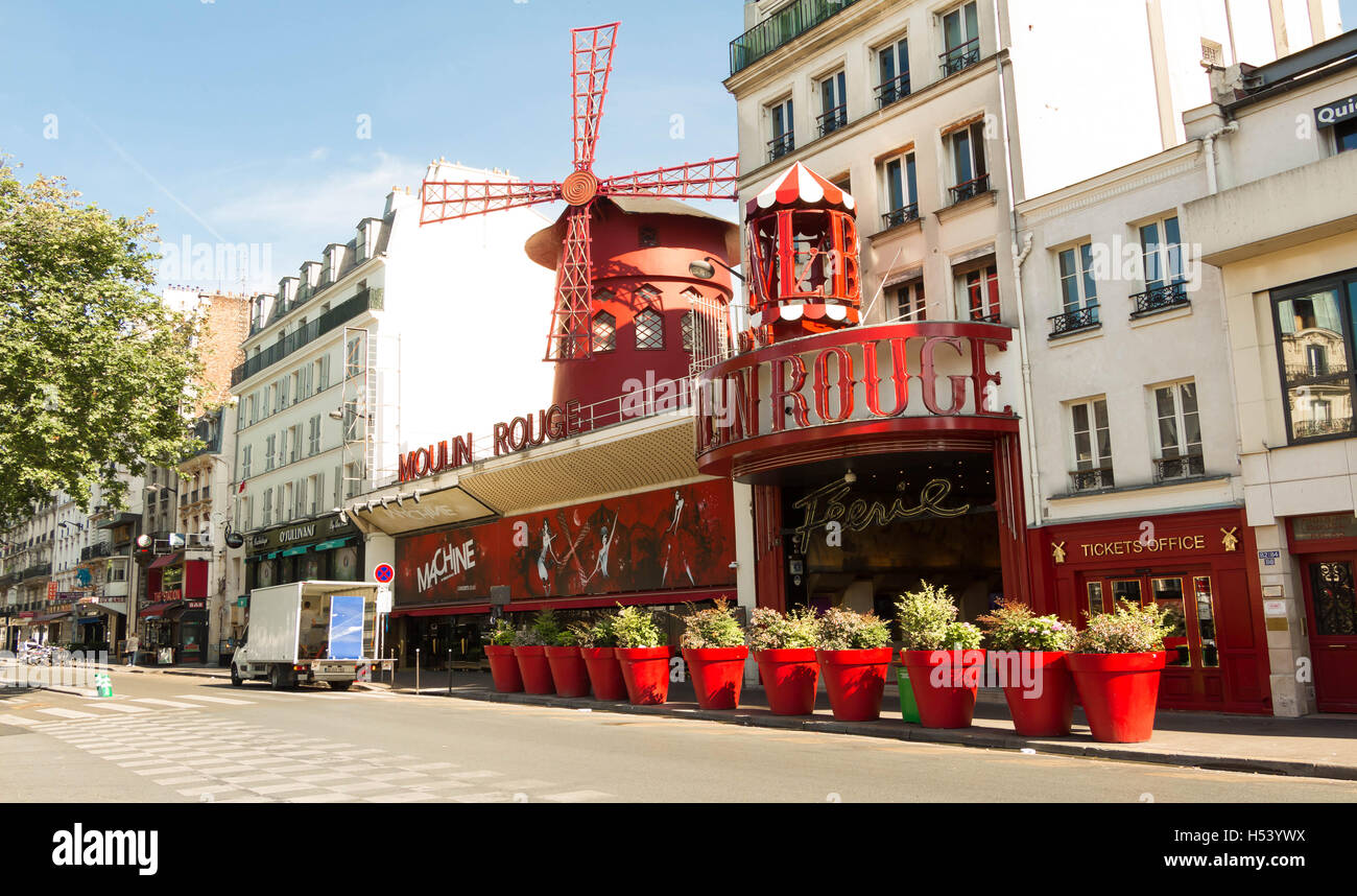 Paris, France-July 09, 2016: The famous cabaret Moulin Rouge located in ...