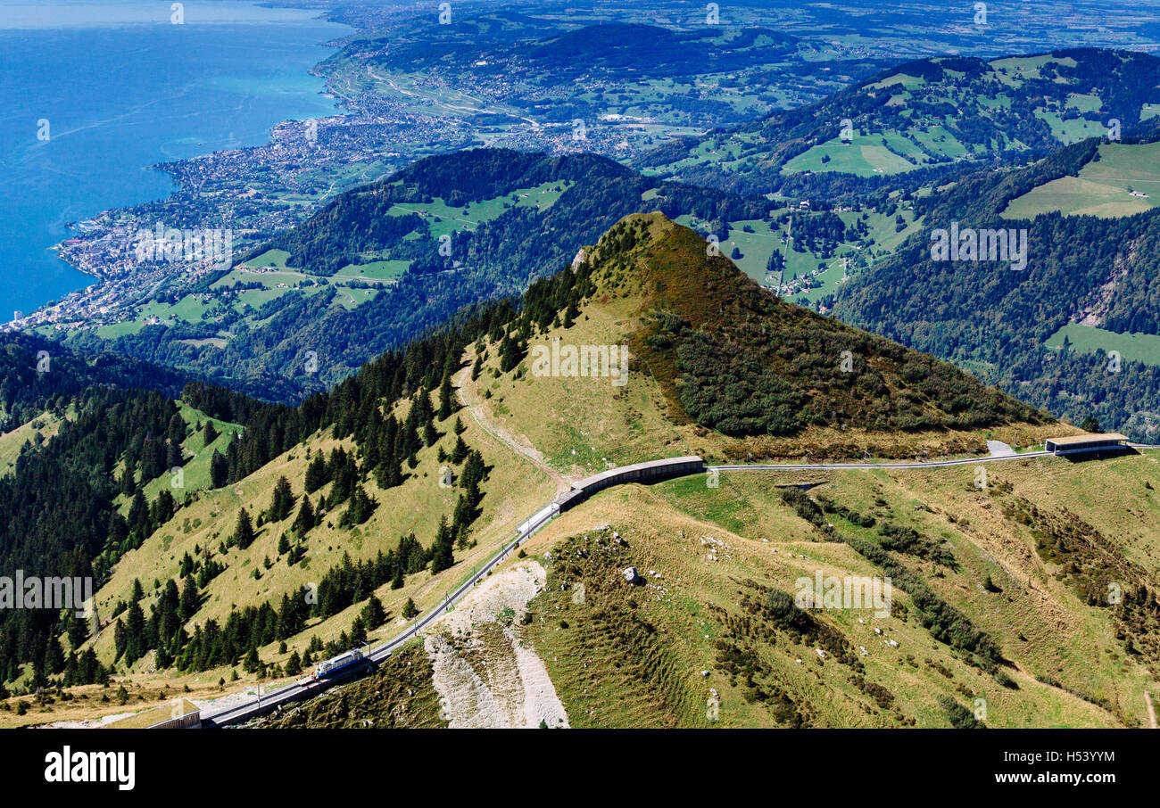 Viewpoint from mountain of Rochers-de-Naye overlooking Lake Geneva, the ...