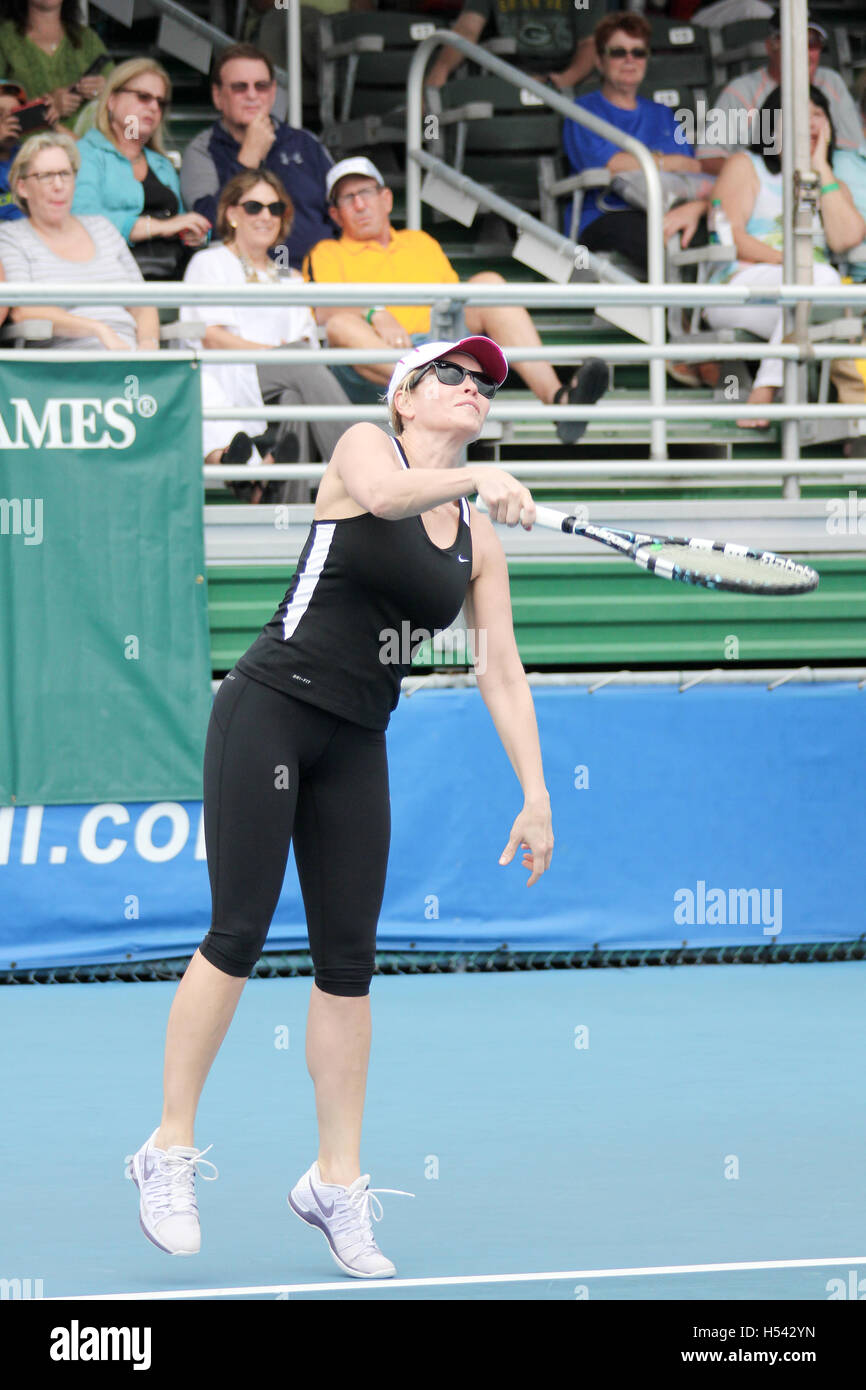 Chelsea Handler serving during her tennis match on November 22, 2015 at ...