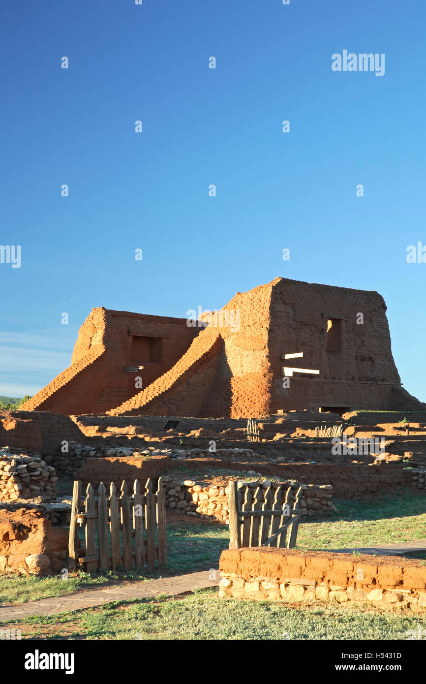 Wooden gate and mission church ruins, Pecos National Historical Park ...