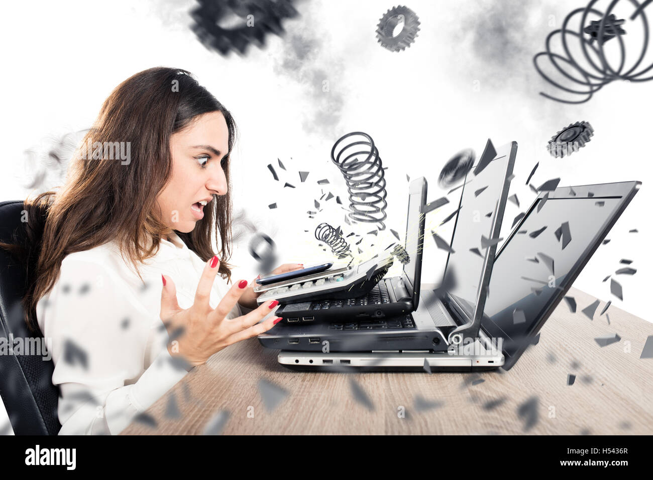 Businesswoman overworked worn computers Stock Photo - Alamy