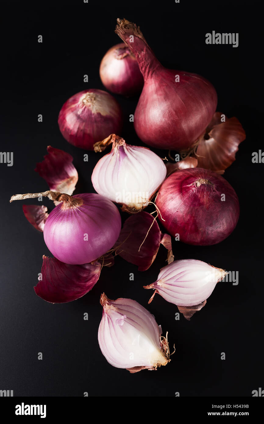 shallots still life black background onion bulb season herb vegetable ...