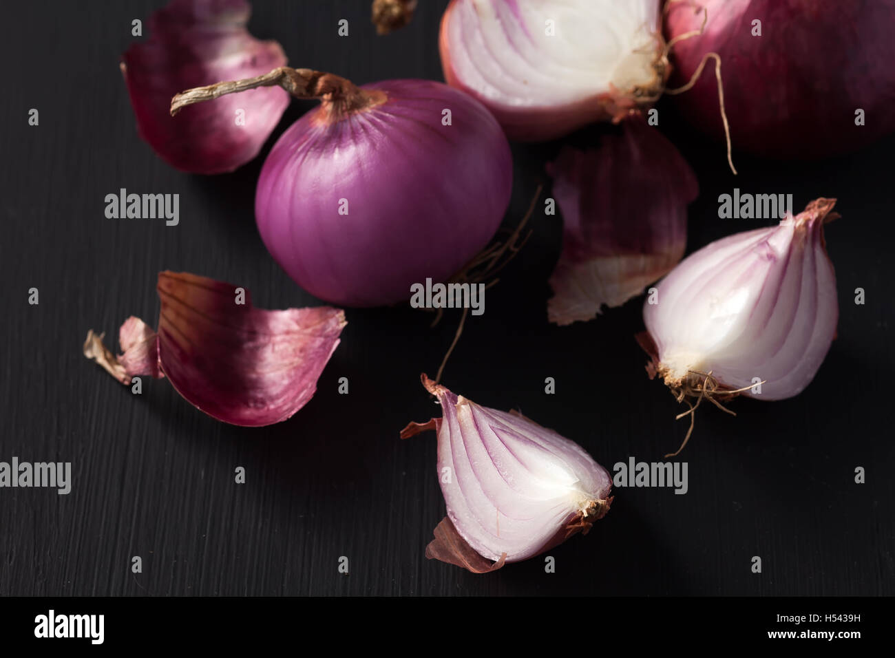 shallots still life black background onion bulb season herb vegetable ...