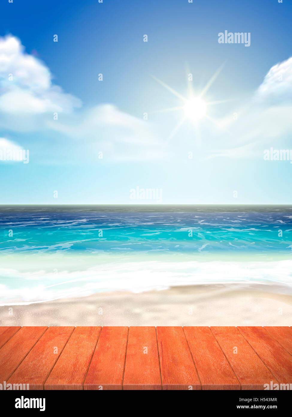 beautiful sand of beach scene background, 3d rendering wood plate Stock ...